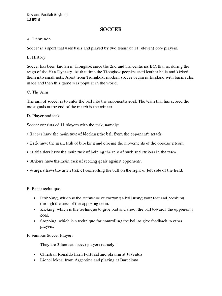 Soccer defined with history, aim, positions, techniques and famous ...