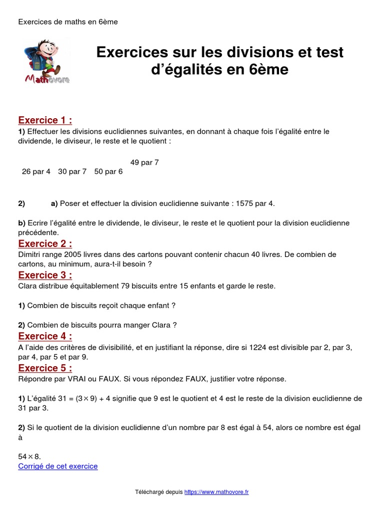 Exercices de division en 6ème | PDF | Méthodes et références pédagogiques