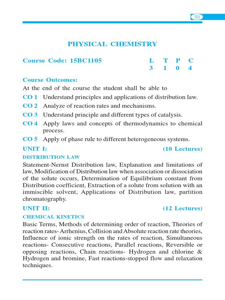 Physical Chemistry: Course Code: 15BC1105 L T P C 3 1 0 4 | PDF ...