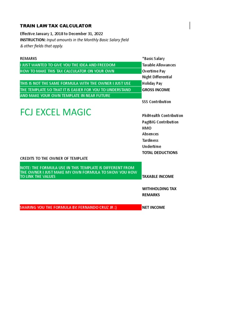 Tax Calculator Formula | PDF | Taxes | Salary