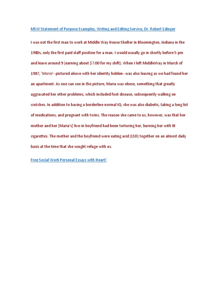 MSW Social Work Statement of Purpose, Samples With Heart! | PDF