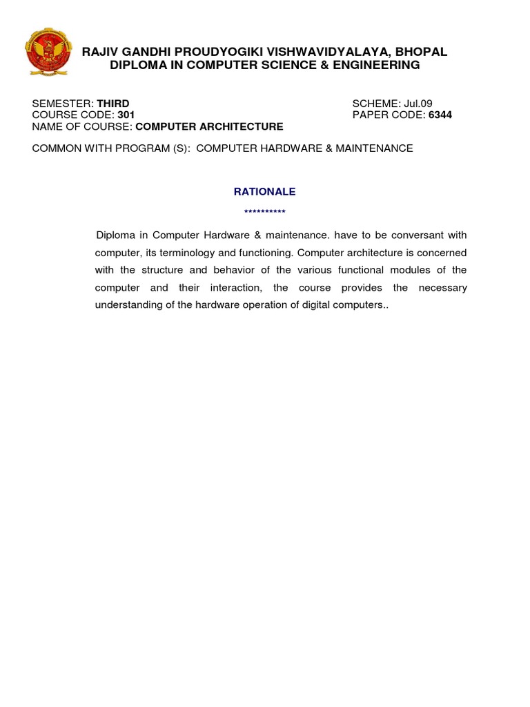Rajiv Gandhi Proudyogiki Vishwavidyalaya, Bhopal Diploma in Computer ...