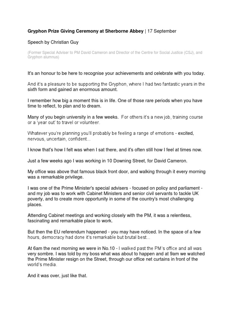 Inspiring Speech for Prize Giving Day | PDF | David Cameron