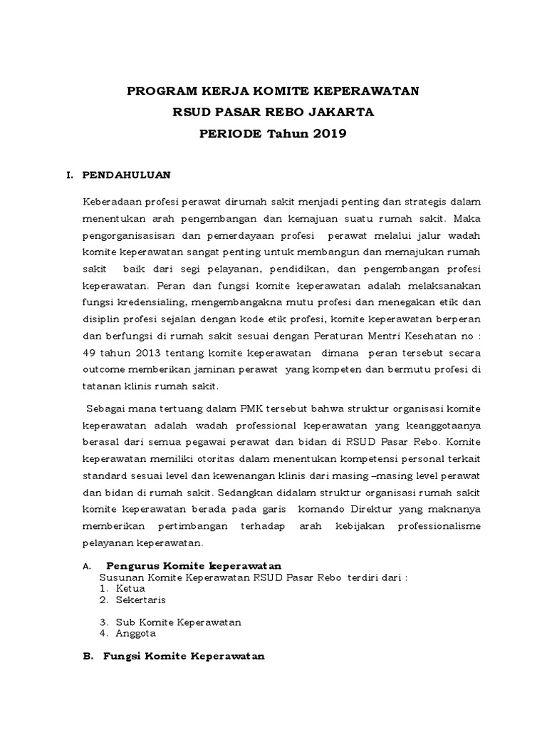 Program Kerja Komite Keperawatan 2019 | PDF