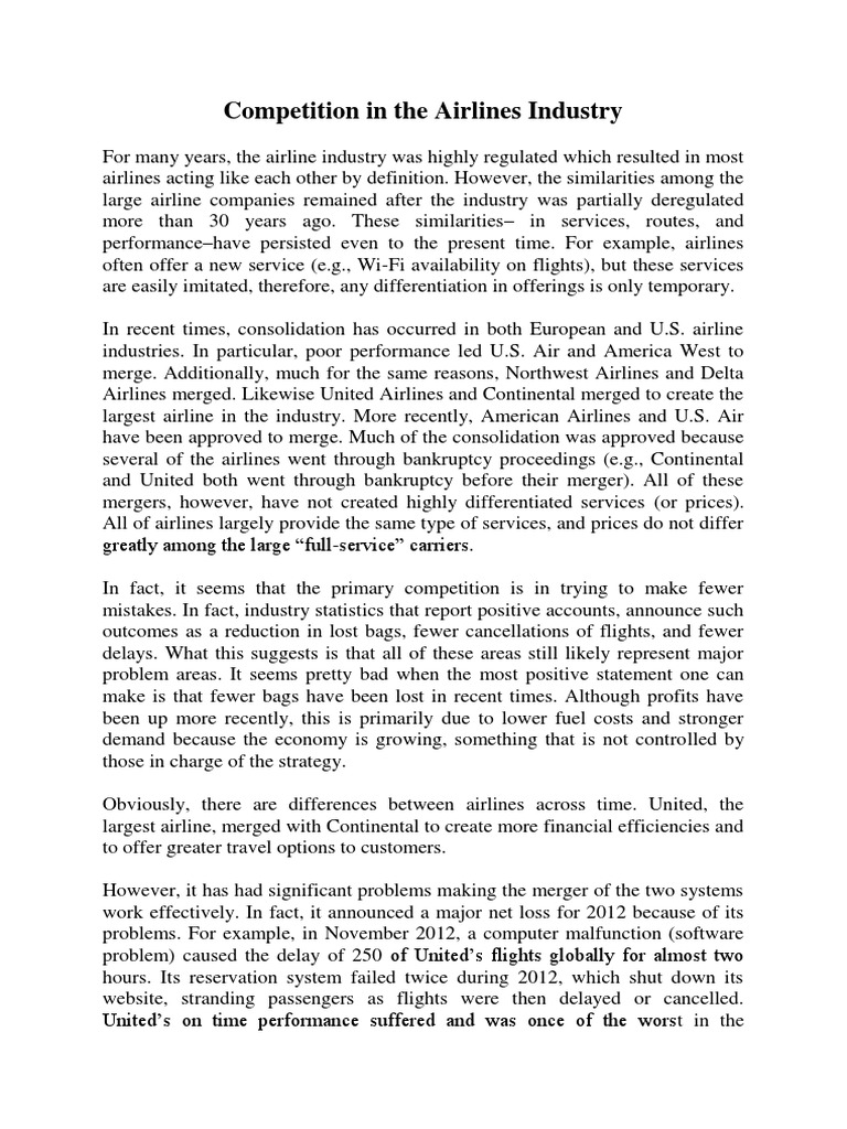 Airline Industry Competition Analysis | PDF | United Airlines | Airlines