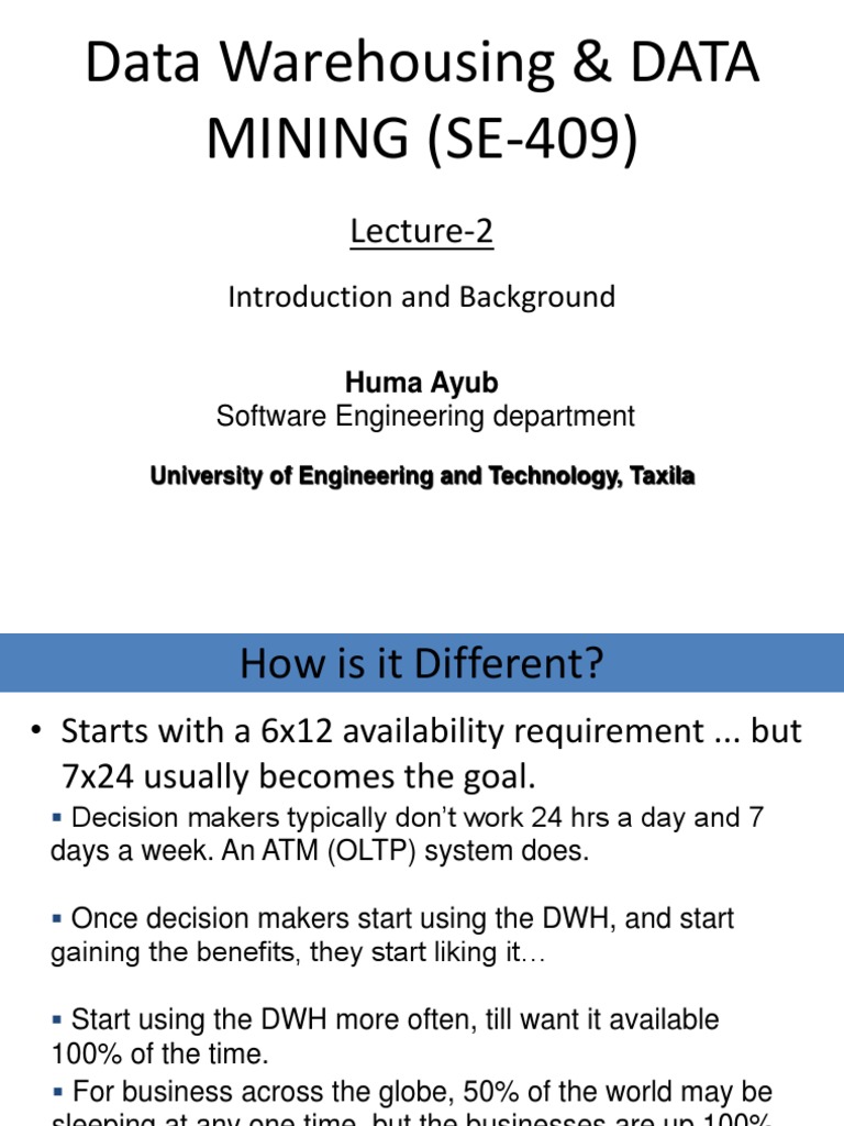 Data Warehousing & DATA MINING (SE-409) : Lecture-2 | PDF | Data Warehouse | Databases