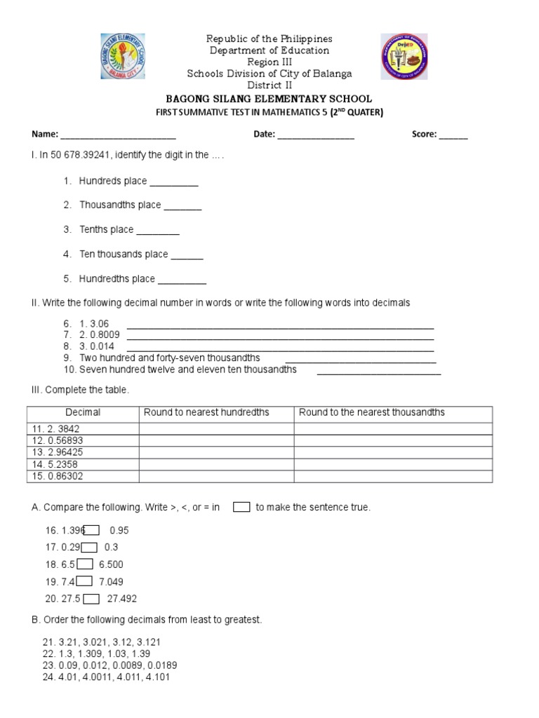 ST - Math 5 - Q2 | PDF | Encodings | Elementary Mathematics