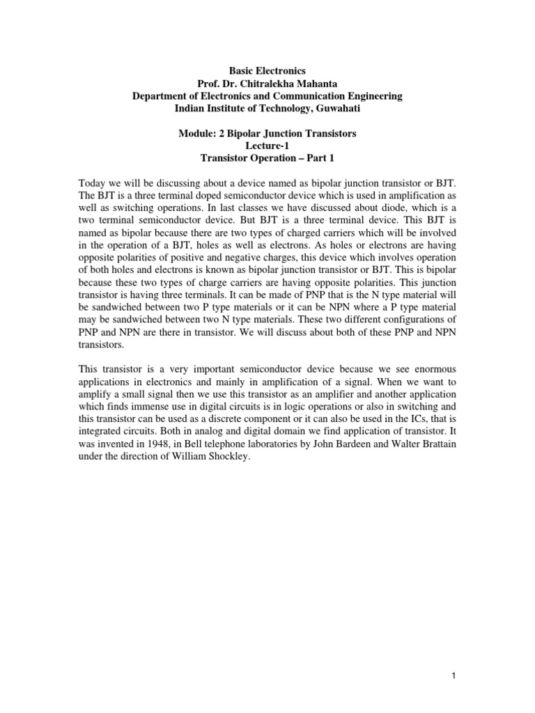 Transistor Operation 1 PDF | PDF | Bipolar Junction Transistor | Transistor
