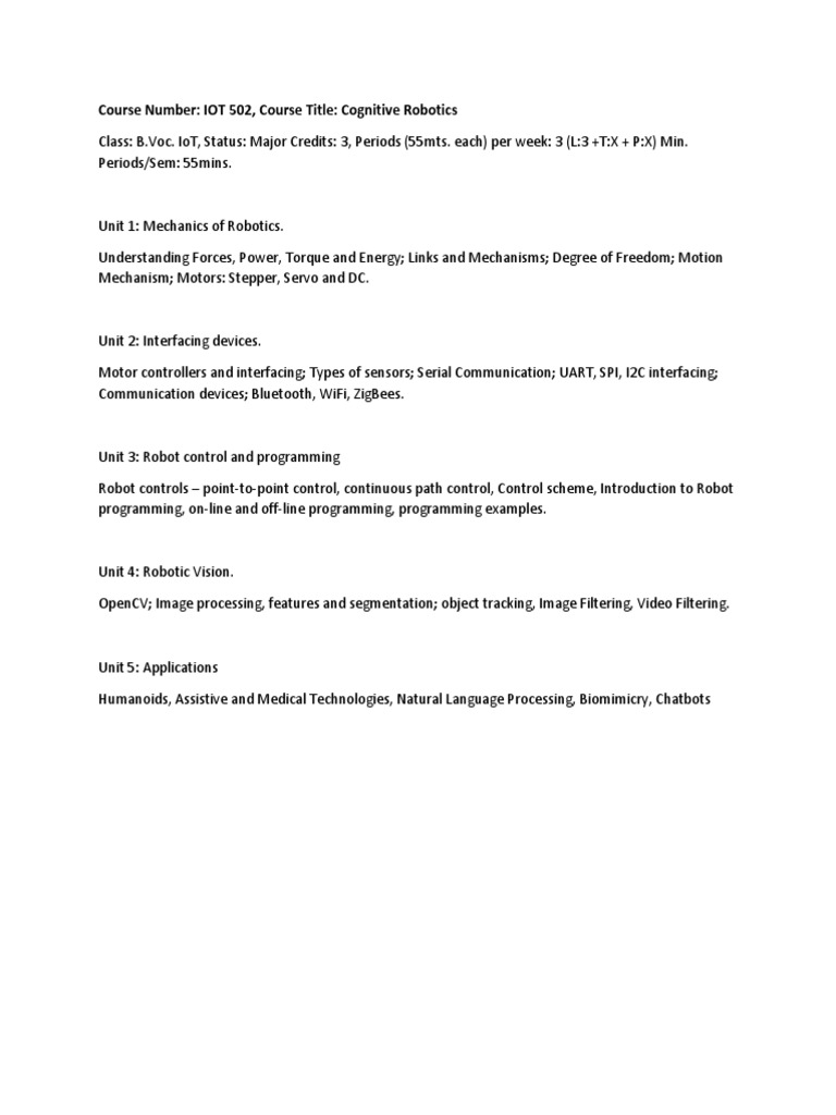 Cognitive Robotics Syllabus | PDF | Robotics | Machines