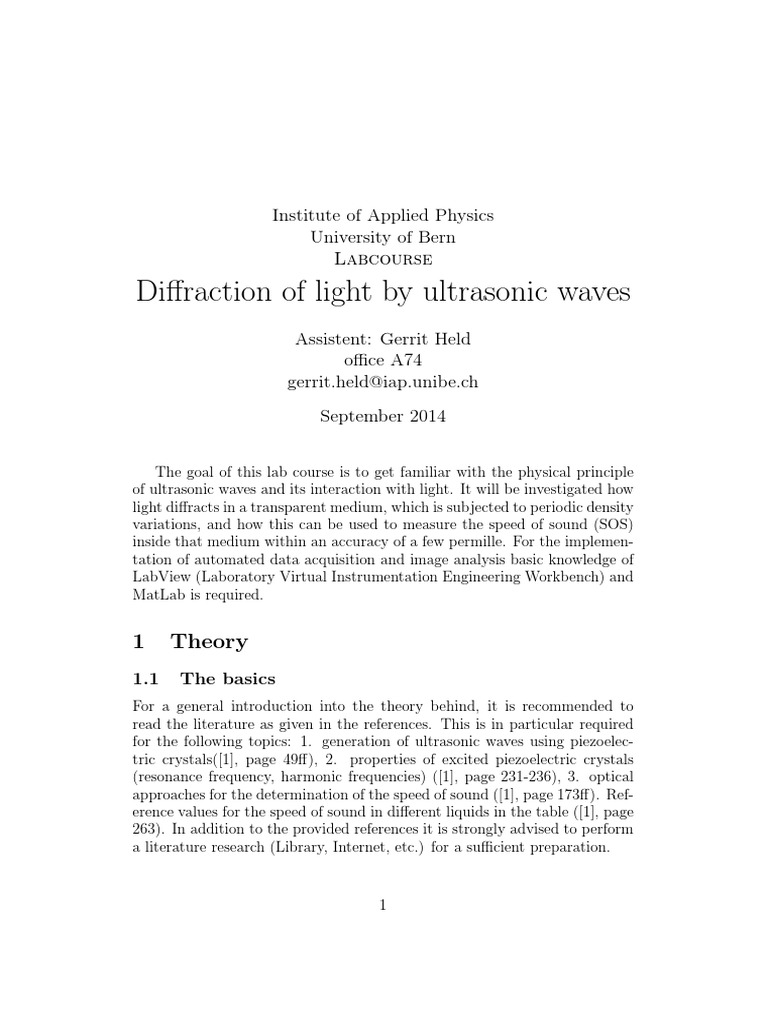 Ultrasonic Diffraction | PDF | Wavelength | Diffraction