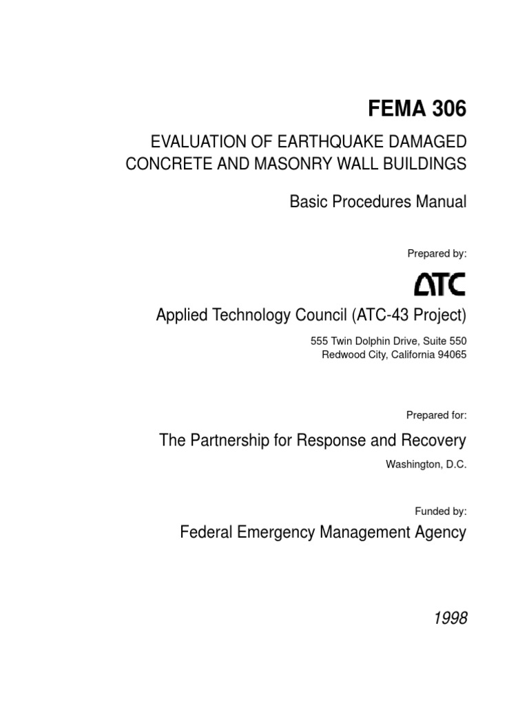 FEMA 306: Evaluation of Earthquake Damaged Concrete and Masonry Wall ...