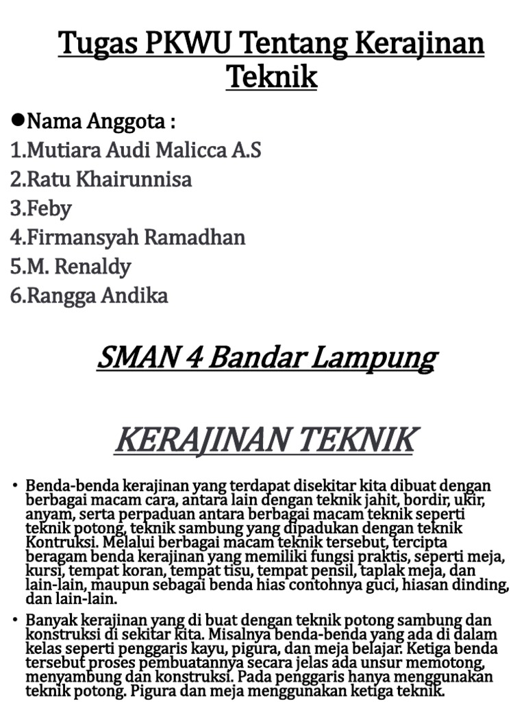 Tugas PKWU Kerajinan Teknik | PDF