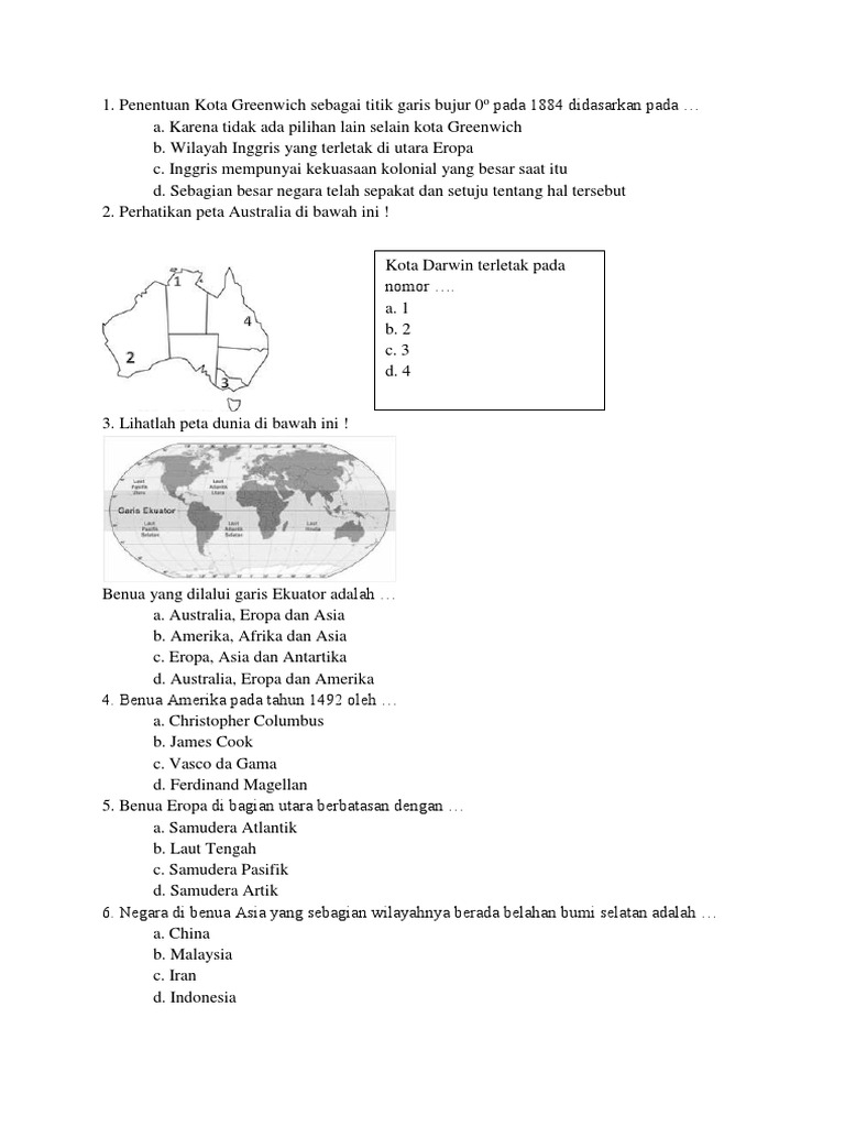 Soal Letak Dan Luas Benua | PDF Soal Letak Dan Luas Benua | PDF