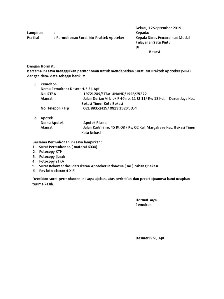 Surat Permohonan SIPA | PDF