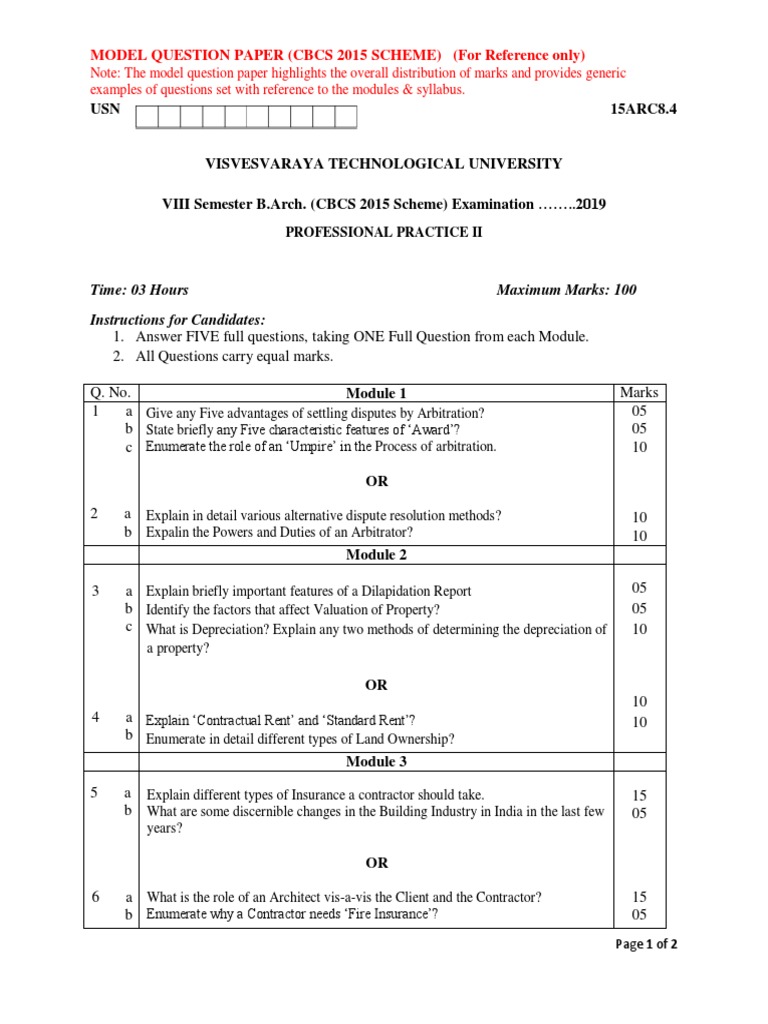 Model Question Paper VIII Semester 15ARC8.4 - Professional Practice ...