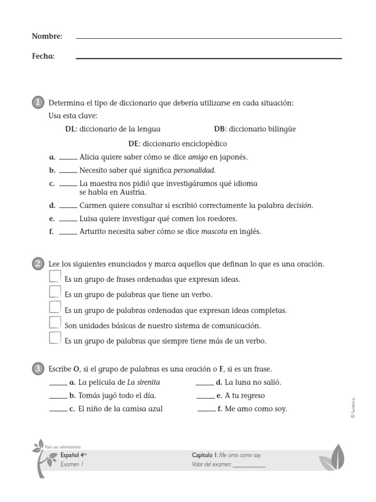 Examenes 4to grado | Verbo | Sustantivo | Prueba gratuita de 30 días ...
