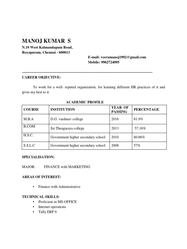 Manoj Kumar S Resume-2 | PDF