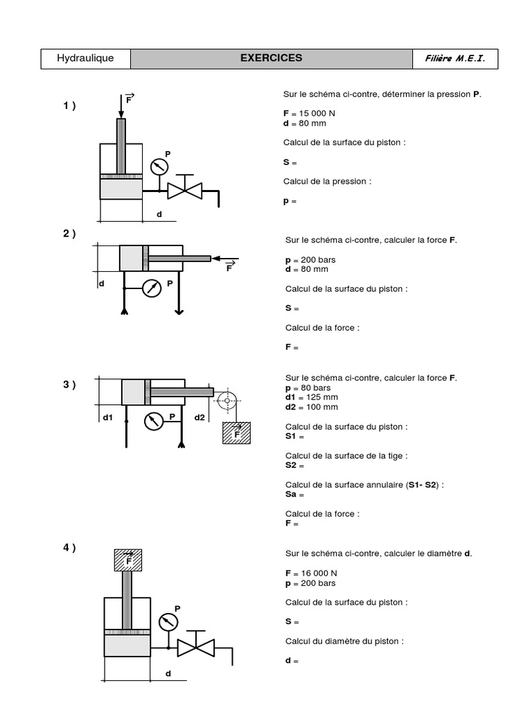Calculs de Pression et Forces en Hydraulique | PDF | Machine ...