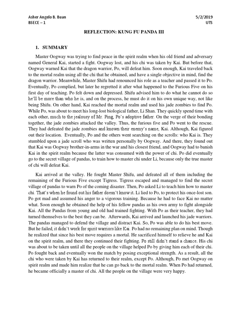 Reflection: Kung Fu Panda Iii: Asher Angelo B. Buan 5/2/2019 Bsece - 1 ...