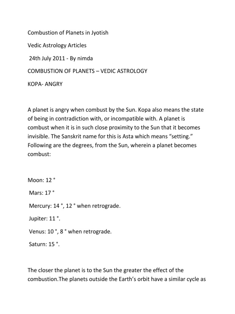 Combustion of Planets in Jyotish | PDF | Planets | Anger