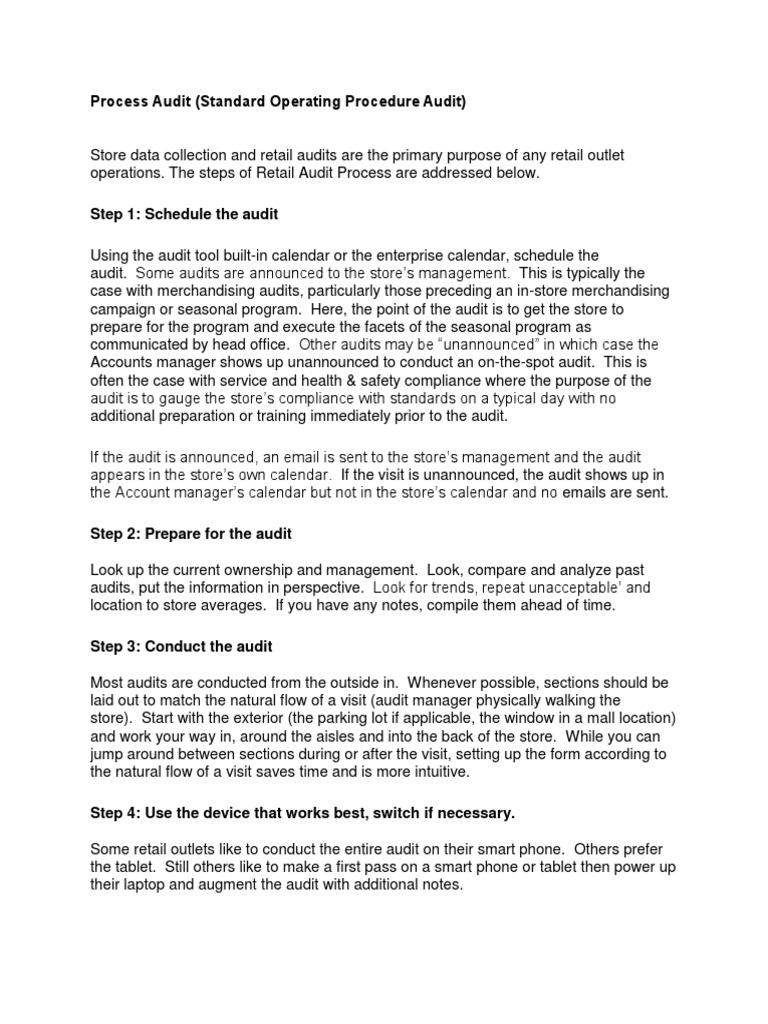 Process Audit | PDF | Retail | Audit