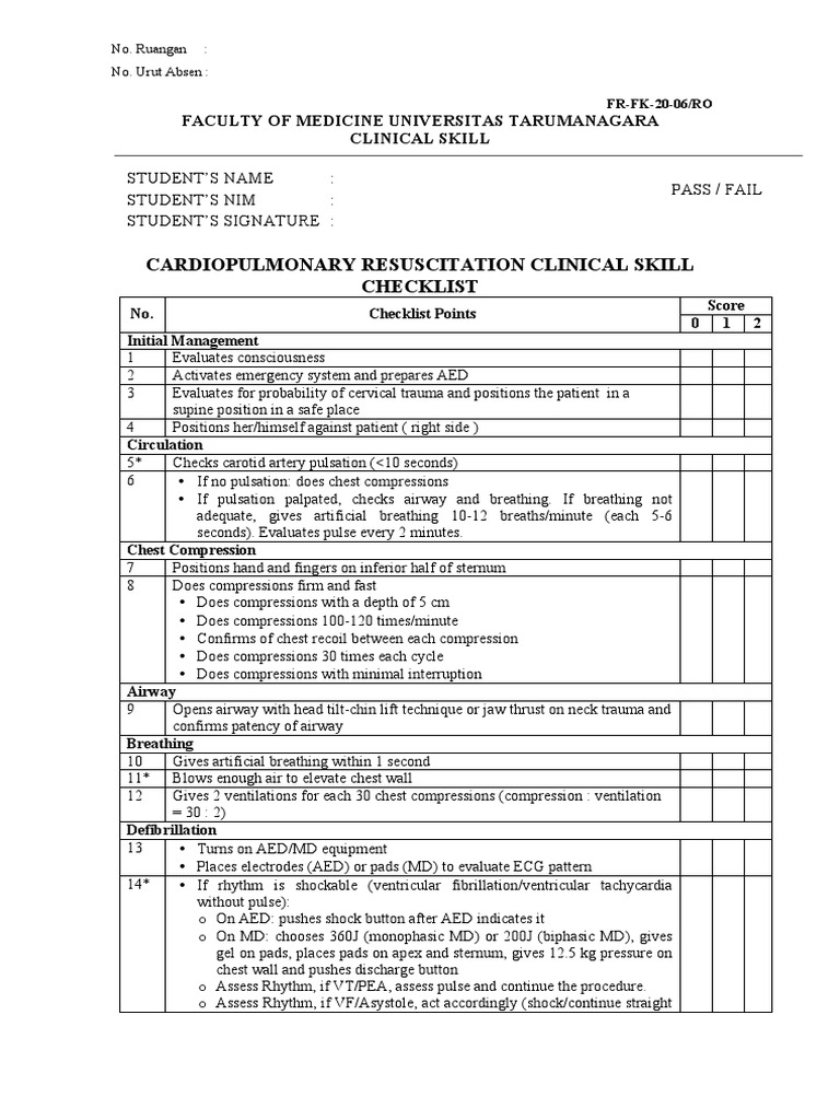 Checklist CPR 2018 PDF | PDF | Cardiopulmonary Resuscitation | Internal ...