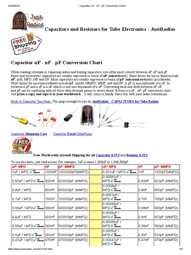 Capacitor UF - NF - PF Conversion Chart | PDF | Capacitor ...