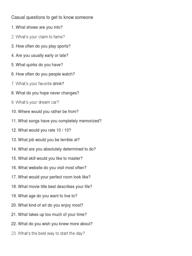 Casual Questions To Get To Know Someone | PDF