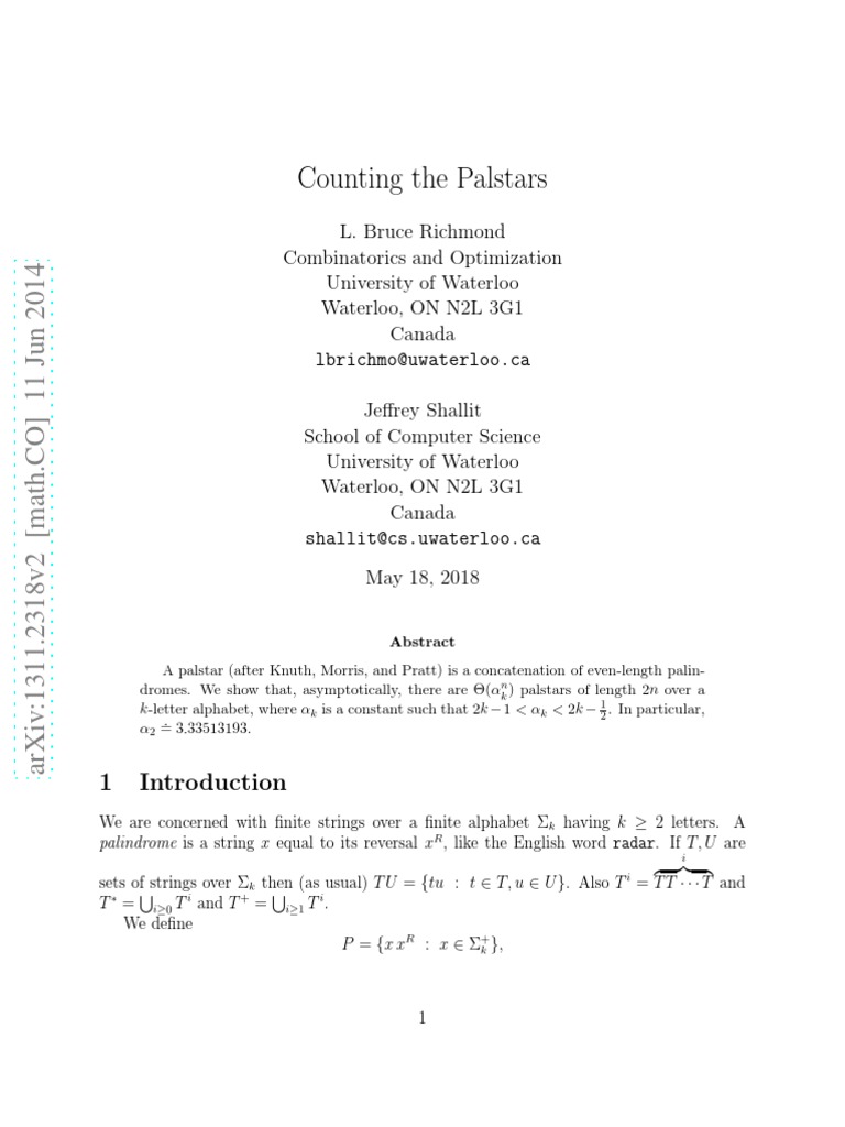 Counting The Palstars: N K K K 1 2 2 | PDF | Pi | String (Computer Science)