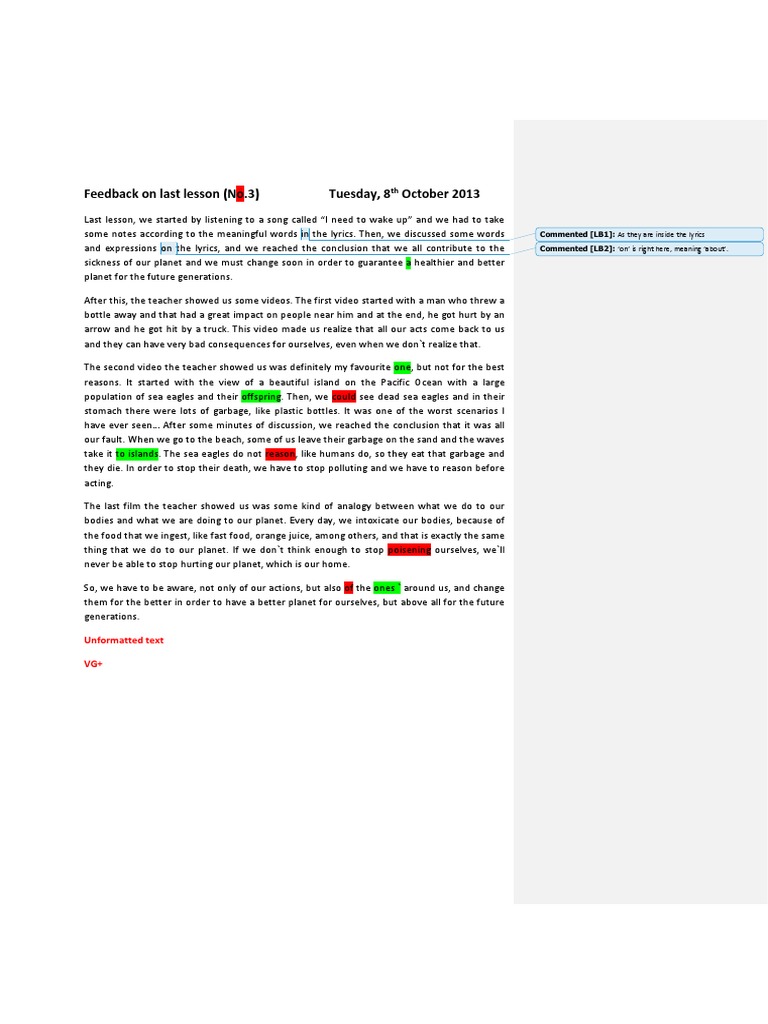 30 - 11A1 - Feedback On Last Lesson | PDF