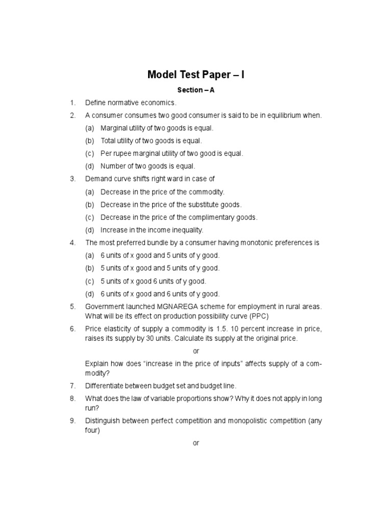 Model Test Paper - I | PDF | Supply And Demand | Perfect Competition