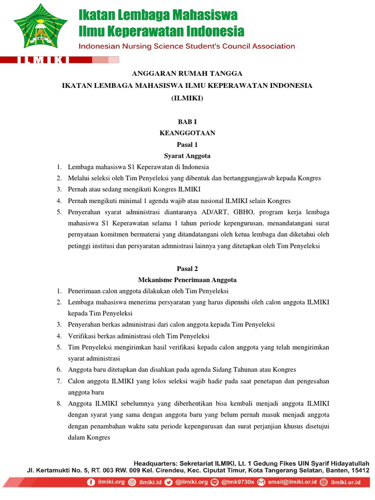 Anggaran Dasar ILMIKI dan Keanggotaan | PDF