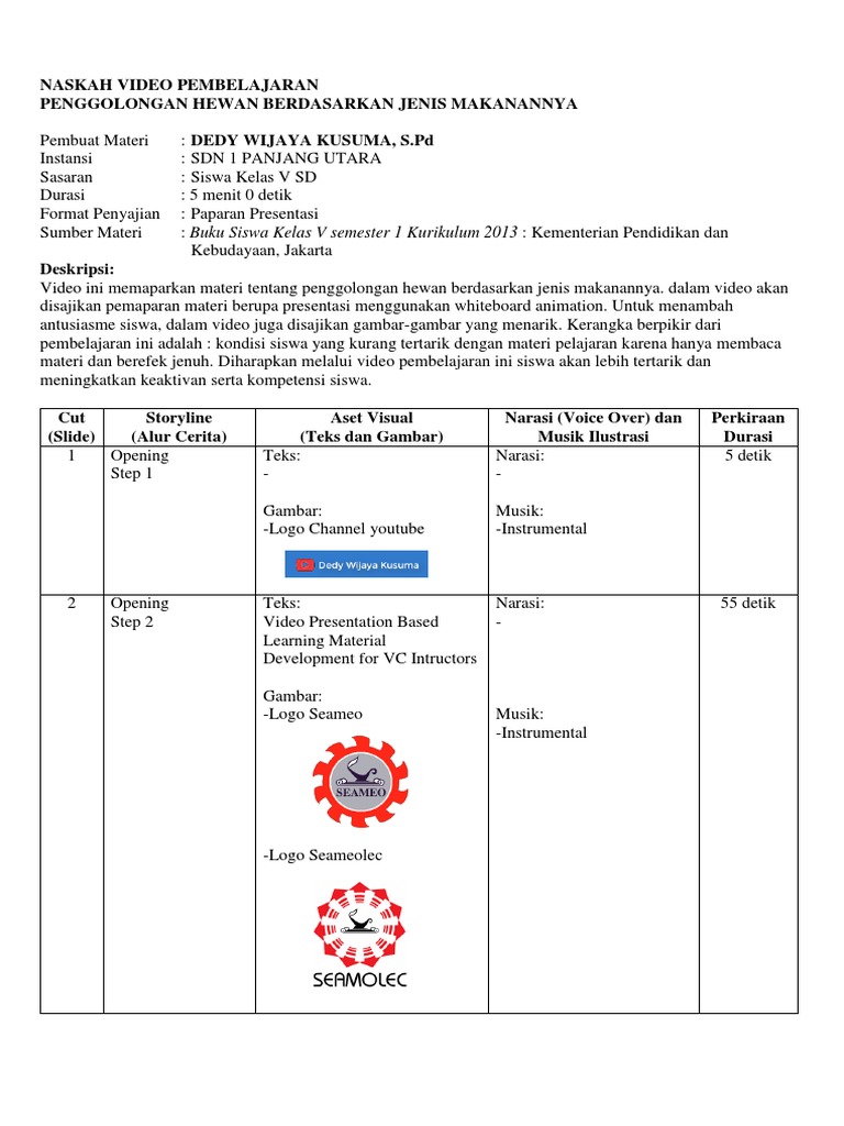 Contoh Storyline Video Pembelajaran | PDF
