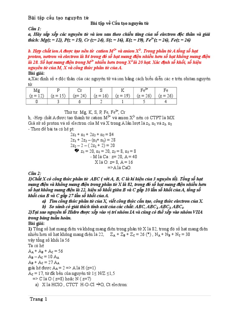 Bai Tap Cau Tao Nguyen Tu Kho | PDF