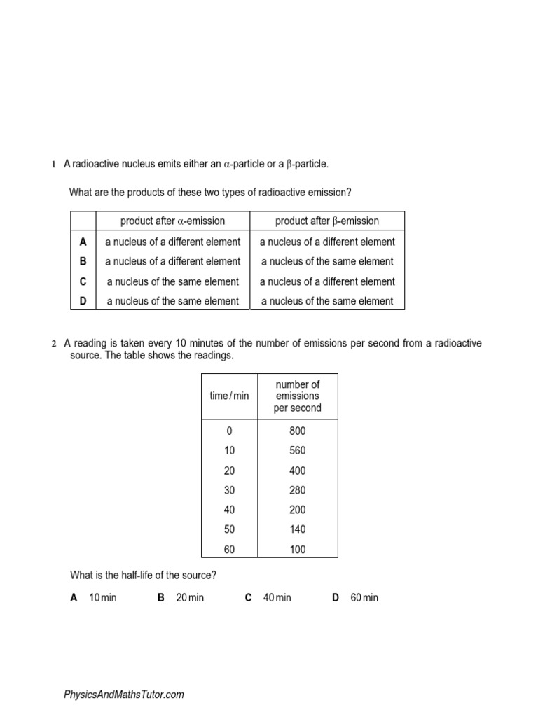 Radioactivity (Multiple Choice) QP | PDF | Radioactive Decay | Gamma Ray