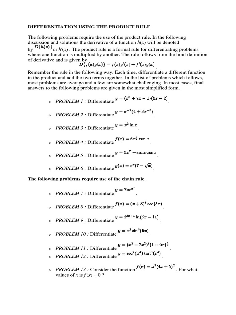 Product Rule Activity Sheets | PDF | Derivative | Tangent