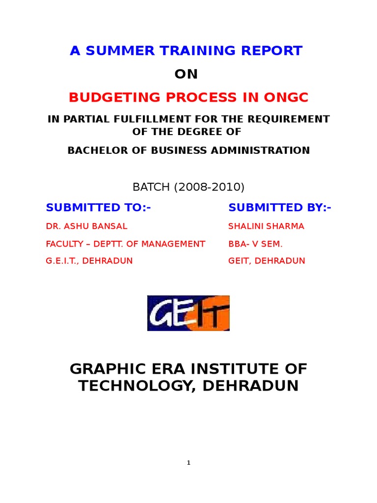 ONGC Budgeting Process Report | PDF | Business | Economies