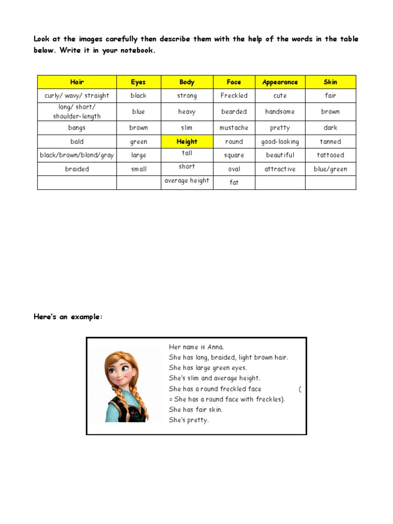 Describing Appearance Picture Description Exercises | PDF