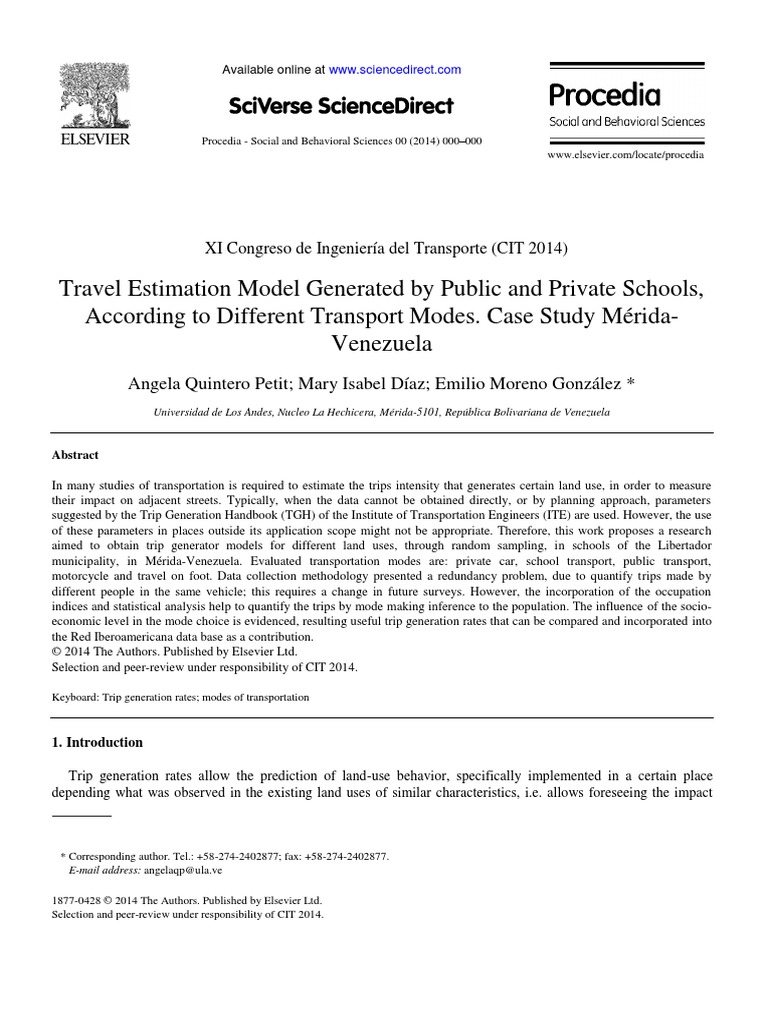 Travel Estimation Model Generated by Public and Private Schools ...