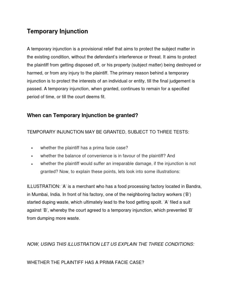 Difference Between Temprorary and Permanent Injunction | PDF ...