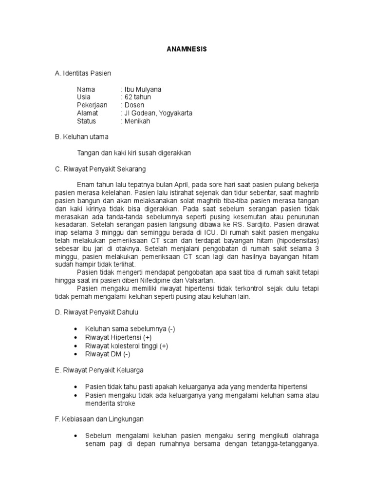 ANAMNESIS Pasien Kasus Blok Saraf | PDF | Kesehatan Holistik