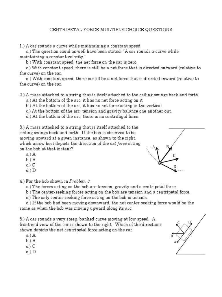 Centripetal Force MCQ Worksheet | PDF | Acceleration | Dynamics (Mechanics)