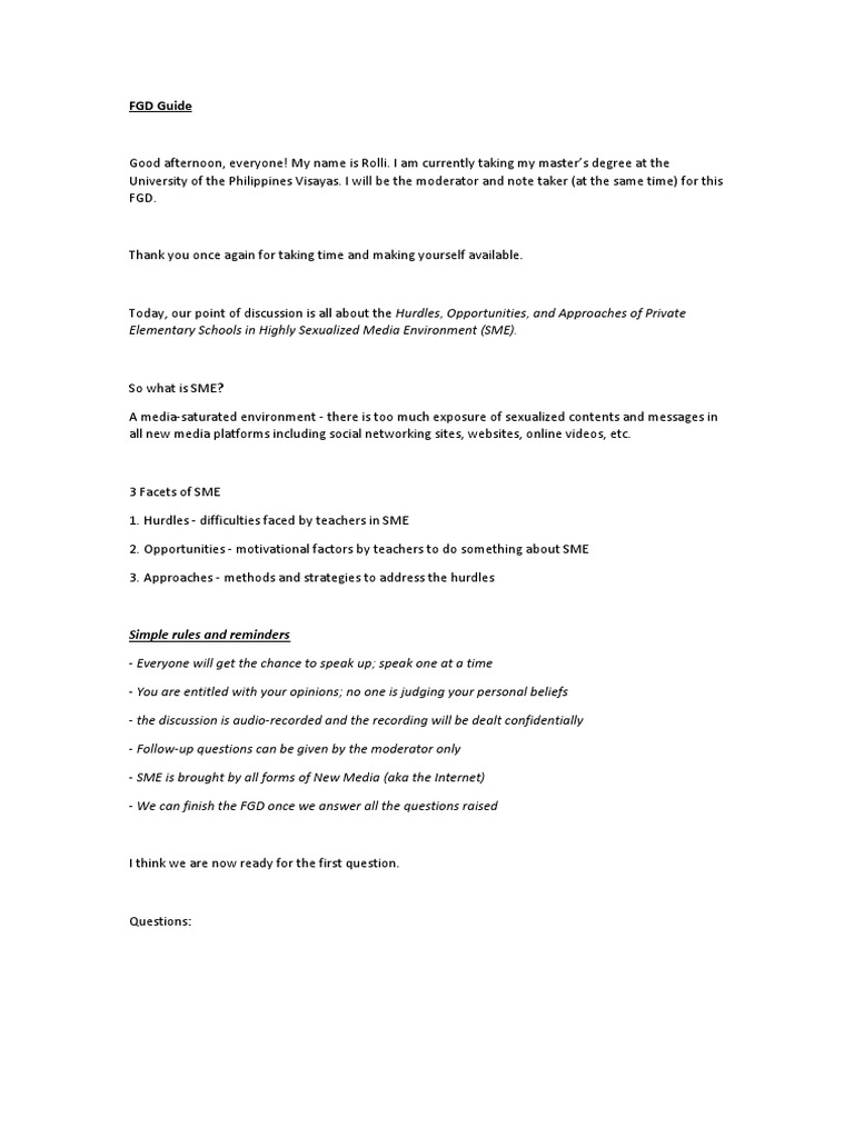 FGD Guide: Simple Rules and Reminders | PDF