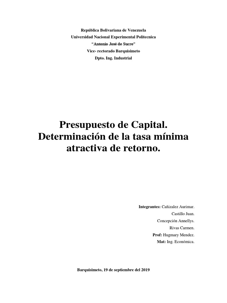 Presupuesto de Capital. | PDF | Valor presente neto | Presupuesto