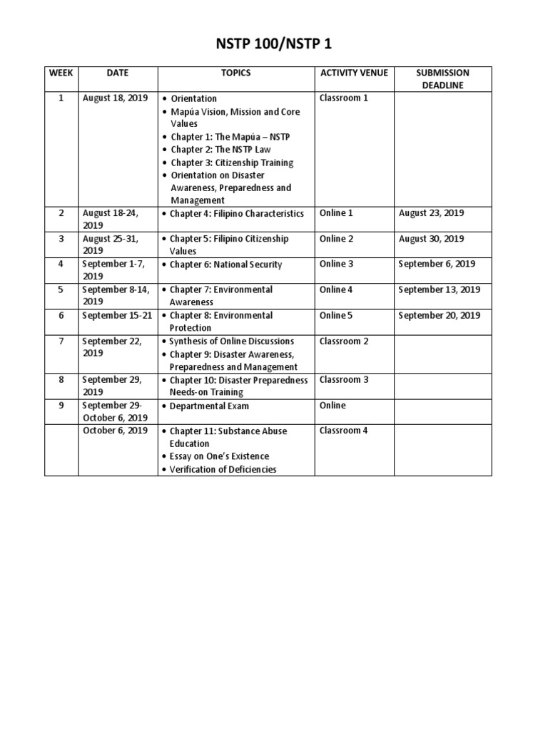 NSTP Schedule of Activities | PDF