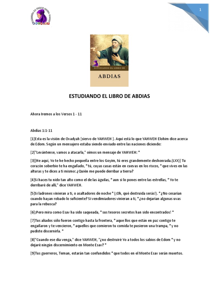 Estudiando El Libro de Abdias PDF | PDF | Yahvé | Contenido bíblico