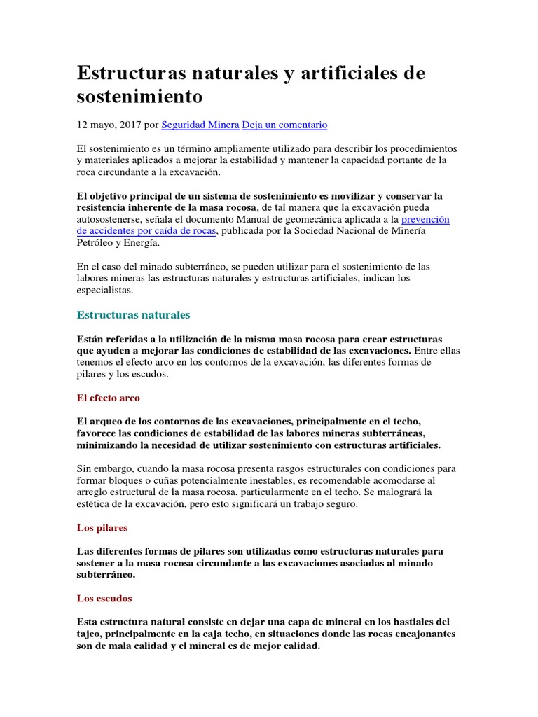 Estructuras Naturales y Artificiales de Sostenimiento | PDF | Minería ...