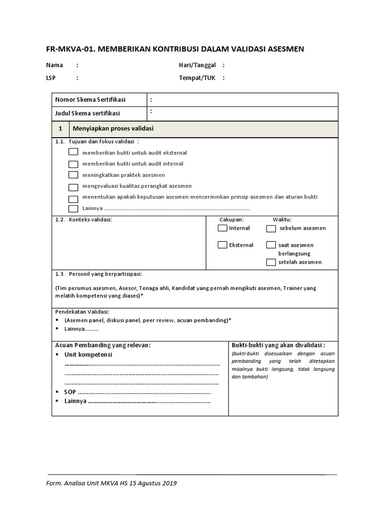 19-1. FR MKVA 01 Memberikan Kontribusi Dalam Validasi Asesmen-1 | PDF