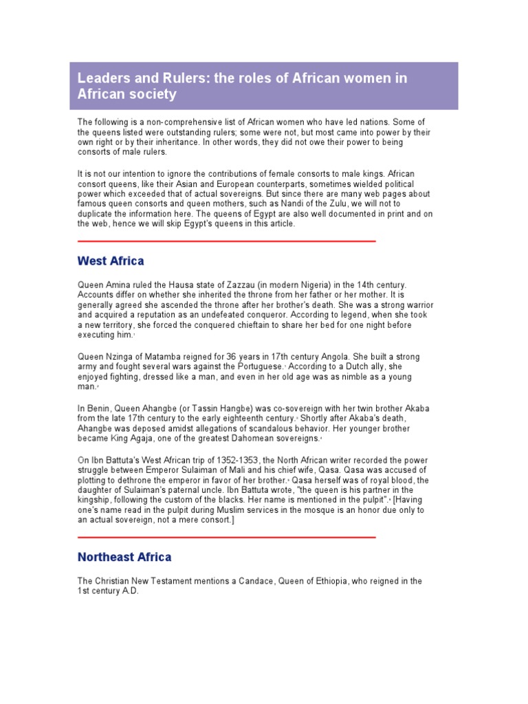 African Women Leaders in History | PDF