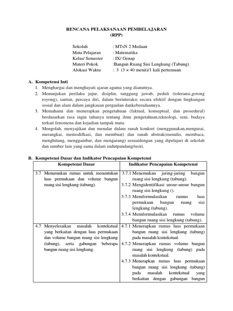 RPP Bangun Ruang Sisi Lengkung | PDF